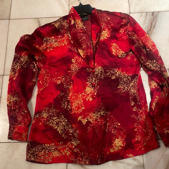 Escada | Tops | Large Red And Gold Escada Top | Poshmark